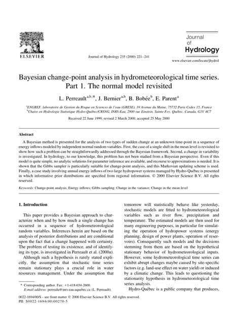 PDF Bayesian Change Point Analysis In Hydrometeorological Time Series Part 1 The Normal
