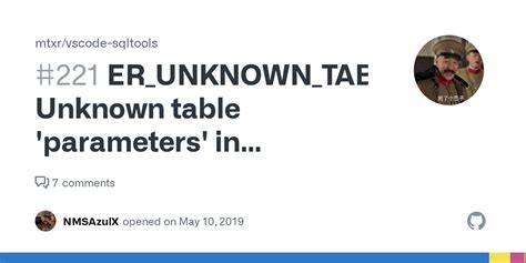 ER UNKNOWN TABLE Unknown Table Parameters In Information Schema Issue Mtxr Vscode