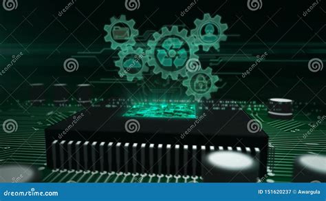 Cpu On Board With Data Management Hologram Stock Illustration
