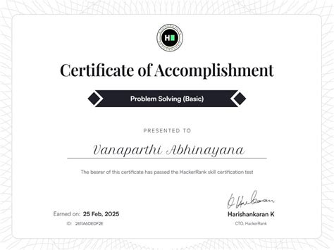 Hackerrank Problemsolving Coding Achievement Learning Computerscience Vanaparthi Abhinayana