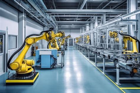 Premium Ai Image Automated Robot Arm Assembly Line Producing High Tech Electric Vehicles