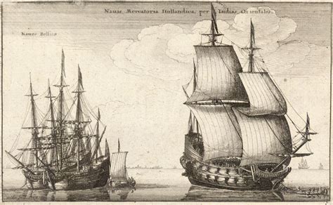 Two Ships In The Water Near Each Other One Has Sails On It And Another