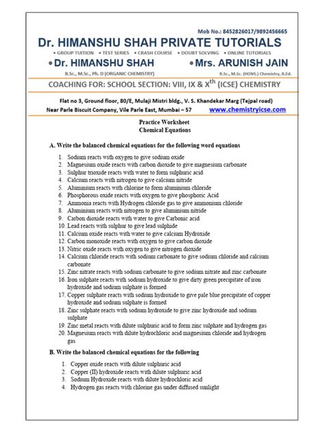 Worksheet Chemical Equations Pdf Oxide Chlorine