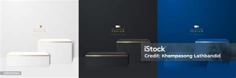 럭셔리 화이트 블랙 및 블루 단계 세트 3d 큐브 연단 받침대 현실적 모형 제품을 위한 최소한의 장면 무대 쇼케이스 3d 벡터 기하학적 플랫폼 프로모션 시간 0명에 대한