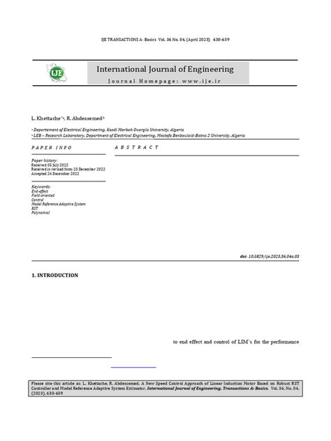 Ije Volume 36 Issue 4 Pages 630 639 Pdf Electric Motor Control Theory