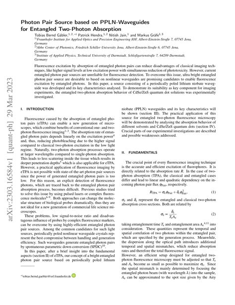 Pdf Photon Pair Source Based On Ppln Waveguides For Entangled Two Photon Absorption