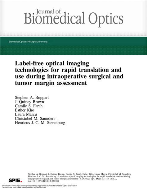 Pdf Label Free Optical Imaging Technologies For Rapid Translation And Use During