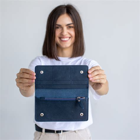 Handmade Leather Slim Wallet With Zipper Cowhide Womens Purse Etsy