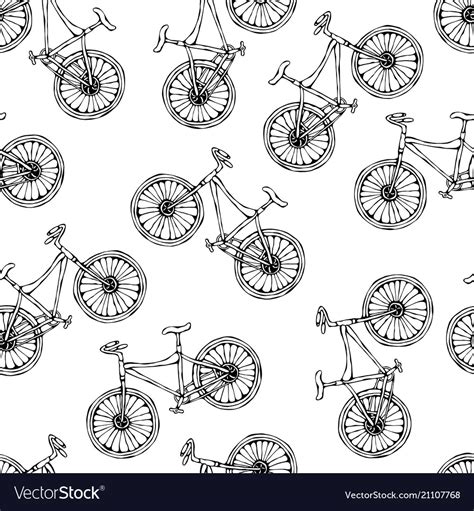 Seamless Pattern Of Bicycles Endless Bike Vector Image