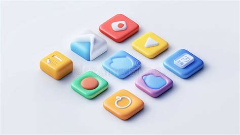 A Set Of 3d Rendered Icons For Various Mobile App Functions Stock