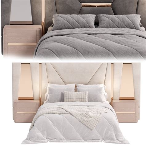 Alodia Luxury Bedstead With Mirror And Golden Detail 3d Model For Corona