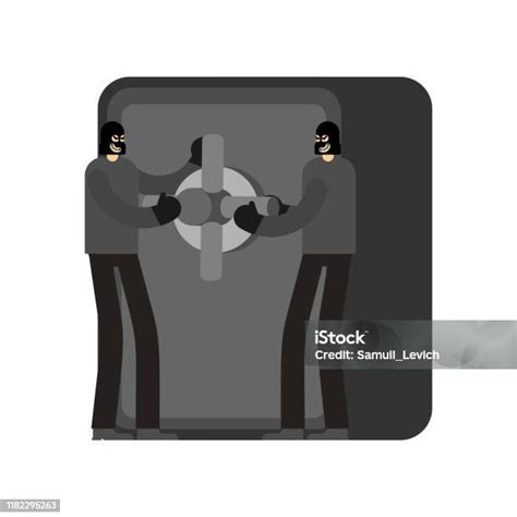 강도는 금고를 엽니 다 도둑과 돈 금고 크리미널 벡터 일러스트레이션 가방에 대한 스톡 벡터 아트 및 기타 이미지 가방 강도 개념 Istock