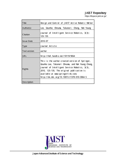 Pdf Design And Control Of Jaist Active Robotic Walker