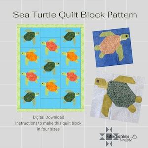 Sea Turtle Quilt Block Pdf Pattern Etsy