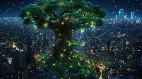 Premium Photo The Tree Of Life Is Lit Up At Night