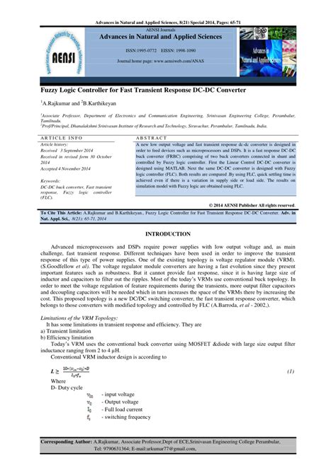 Pdf Fuzzy Logic Controller For Fast Transient Response Dc Dc Converter