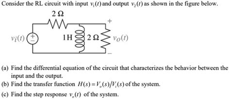 consider the rl circuit with input vt and output vt as shown in the