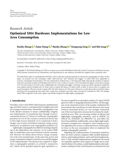 Pdf Optimized Sm4 Hardware Implementations For Low Area Consumption