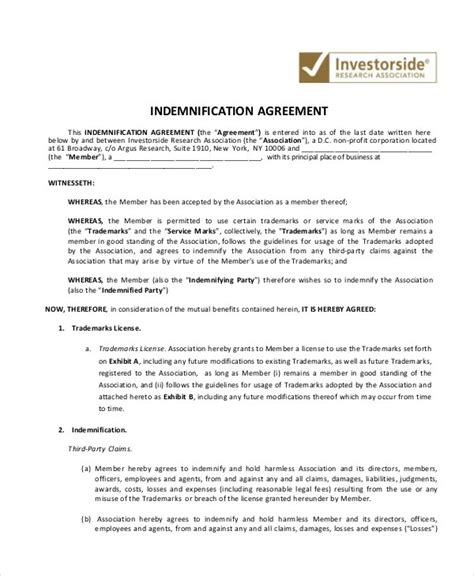 What Is An Indemnity Agreement Template