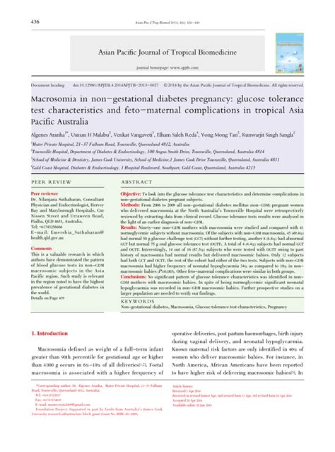 Pdf Macrosomia In Non Gestational Diabetes Pregnancy Glucose Tolerance Test Characteristics