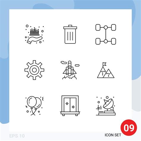 Set Of 9 Commercial Outlines Pack For Space User Garbage Setting Gear Editable Vector Design