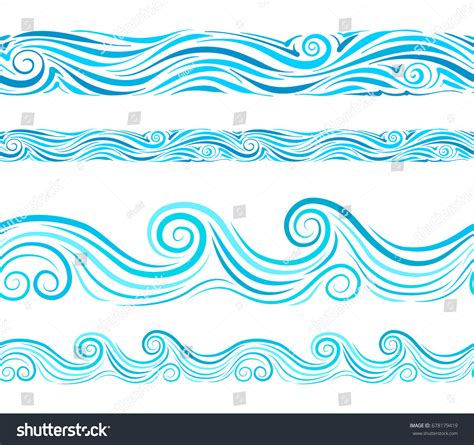 Blue Wave Patterns Seamless Background Isolated Stock Vector Royalty