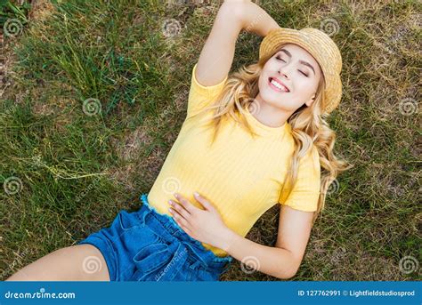 Overhead View Of Smiling Young Woman Stock Image Image Of Hairstyle