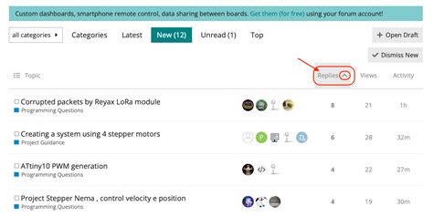 issue with sorting new posts by number of replies website and forum arduino forum
