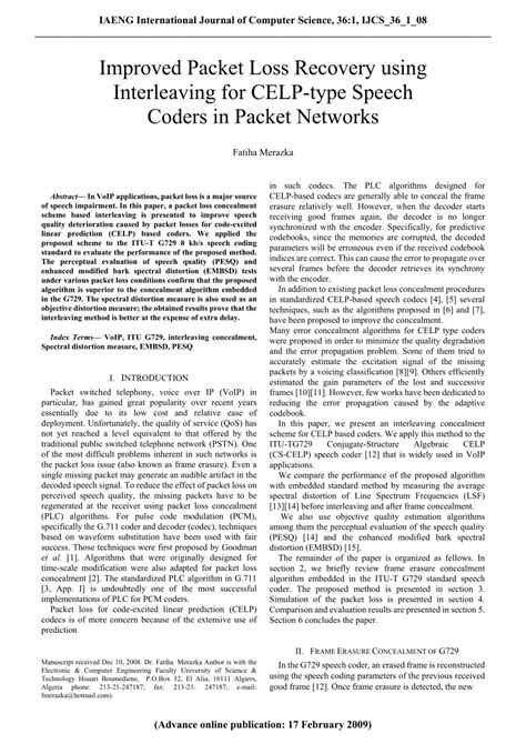 Pdf Improved Packet Loss Recovery Using Interleaving For Celp Type Speech Coders In Packet