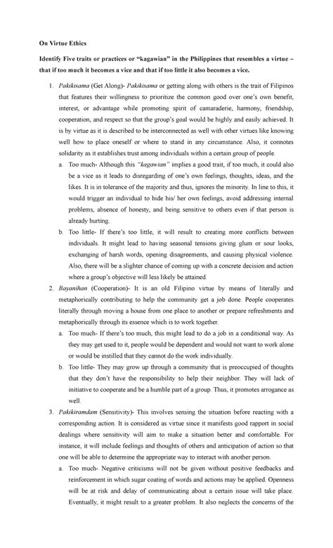 Virtue Ethics In The Philippines Balancing Values And Vices Studocu