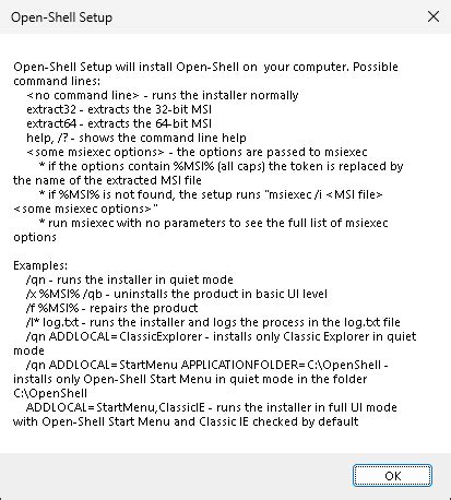 Extract Installer Options Open Shell Open Shell Menu Discussion GitHub