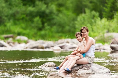 Mother And Son On The River Stock Image Image Of Sunlight Smile