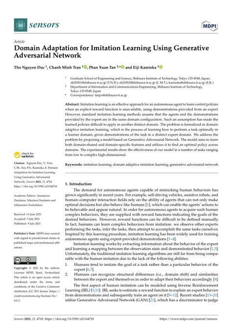 Pdf Domain Adaptation For Imitation Learning Using Generative