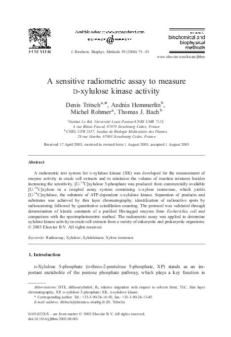Pdf A Sensitive Radiometric Assay To Measure D Xylulose Kinase Activity