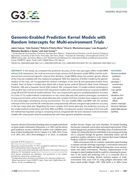 pdf genomic enabled prediction kernel models with random intercepts