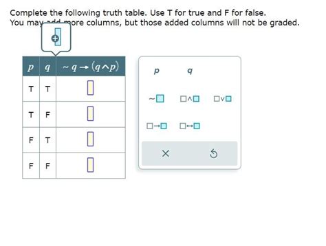 Solved Complete The Following Truth Table Use T For True Chegg