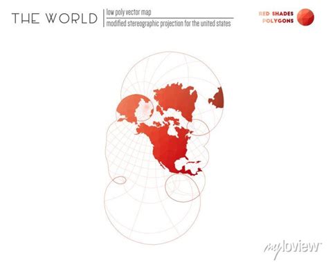 Low Poly World Map Modified Stereographic Projection For The • Wall Stickers Landmark Style