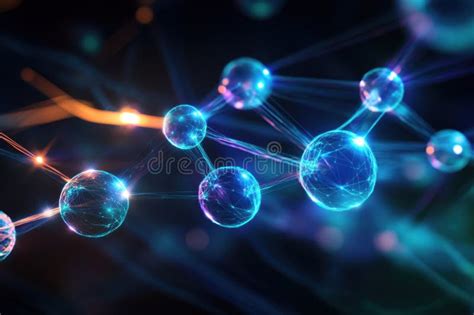 Exploring The Intricate World Of Molecules In A Vibrant Digital Representation Of Science Stock
