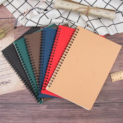 A5 Spiral Notebook 50 Sheets Kraft Paper Cover Spring Notebook Coil Notebook Line Notepad