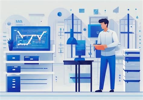 A Man Stands In Front Of A Computer Screen With The Graph Graph Graph Graph Above Him Premium