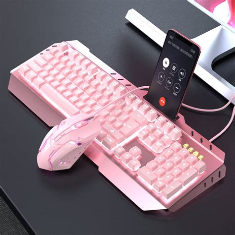 Pink Gaming Keyboard And Mouse Bundle Girl Heart Cute Backlight Light