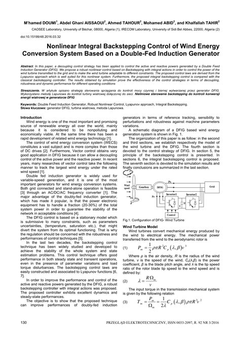 Pdf Nonlinear Integral Backstepping Control Of Wind Energy Conversion