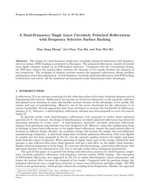Pdf A Dual Frequency Single Layer Circularly Polarized Reflectarray