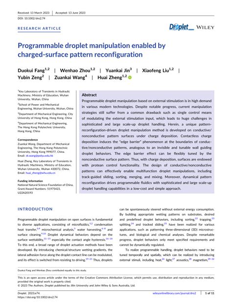 Pdf Programmable Droplet Manipulation Enabled By Charged‐surface