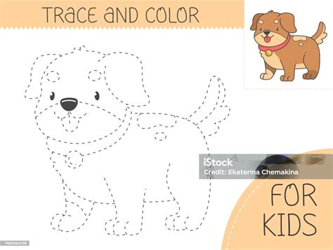 아이들을 위한 개와 함께 추적 및 컬러 색칠하기 책 만화 강아지와 함께 색칠 공부 페이지 아이 들을 위한 벡터 그림입니다 만화에