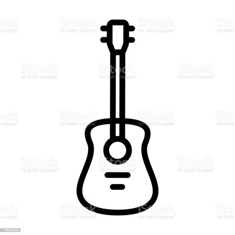 음악과 미디어 컬렉션의 어쿠스틱 기타 아이콘 흰색 배경에 격리 된 얇은 선형 어쿠스틱 기타 문자열 사운드 윤곽 아이콘 라인 벡터