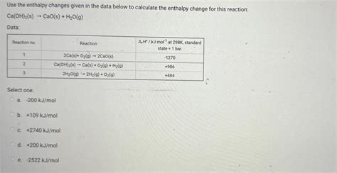 Solved Use The Enthalpy Changes Given In The Data Below To Chegg