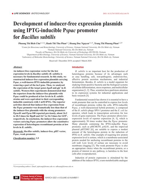 Pdf Development Of Inducer Free Expression Plasmidsusing Iptg