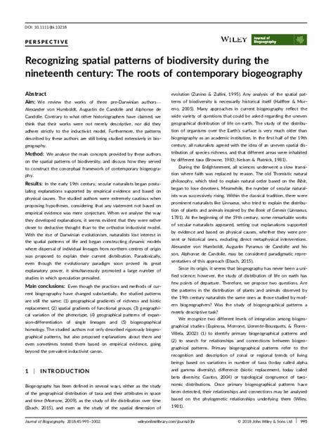 Pdf Recognizing Spatial Patterns Of Biodiversity During The Nineteenth Century The Roots Of