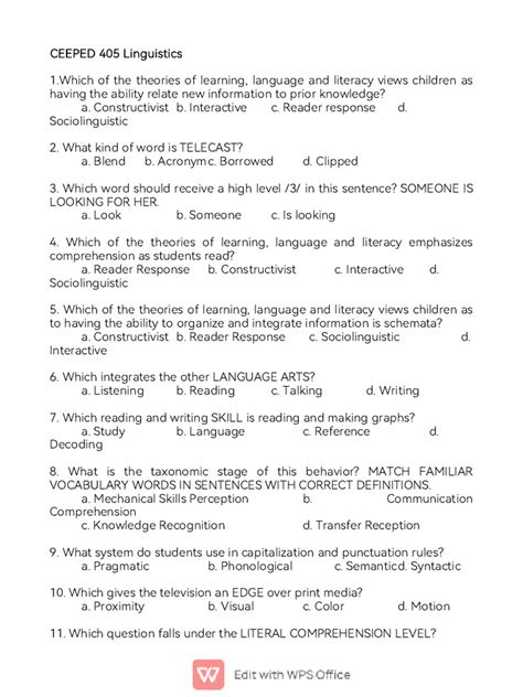 Linguistics 1 Pdf Reading Comprehension Literacy